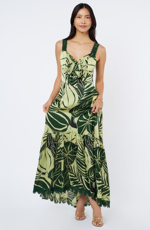 CIEBON Kira Lace Trim Print Maxi Dress